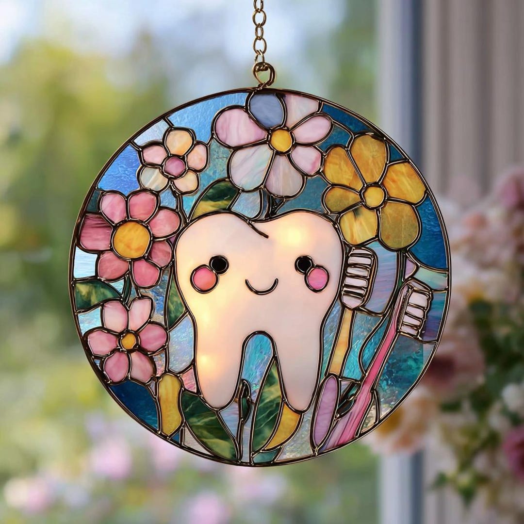 Personalized Tooth Suncatcher: Faux Stained Glass Dental Office Decor ...