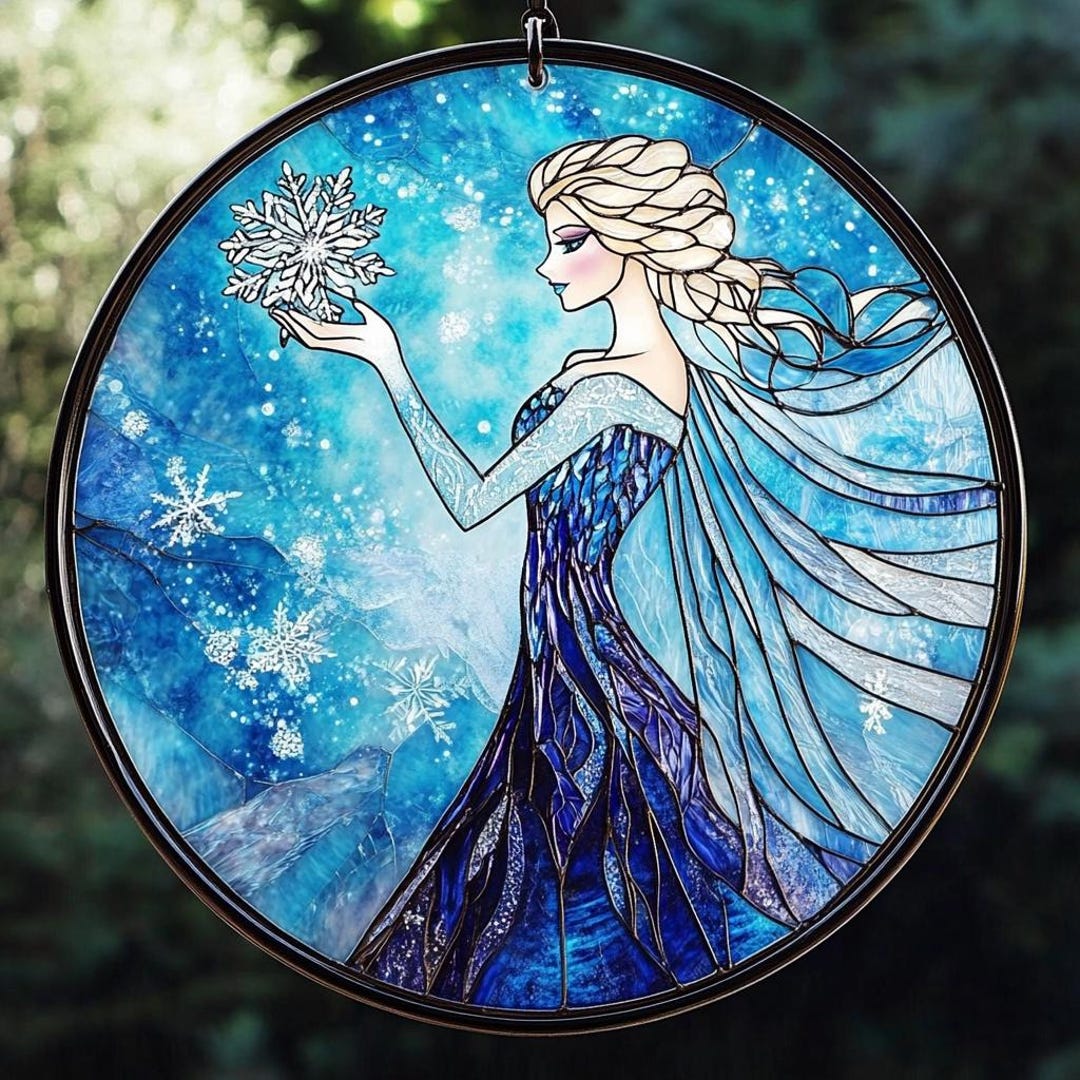 Custom Elsa Suncatcher Stained Glass, Elsa Queen Suncatcher, Disney Decor & Gift for Disneyworld ...