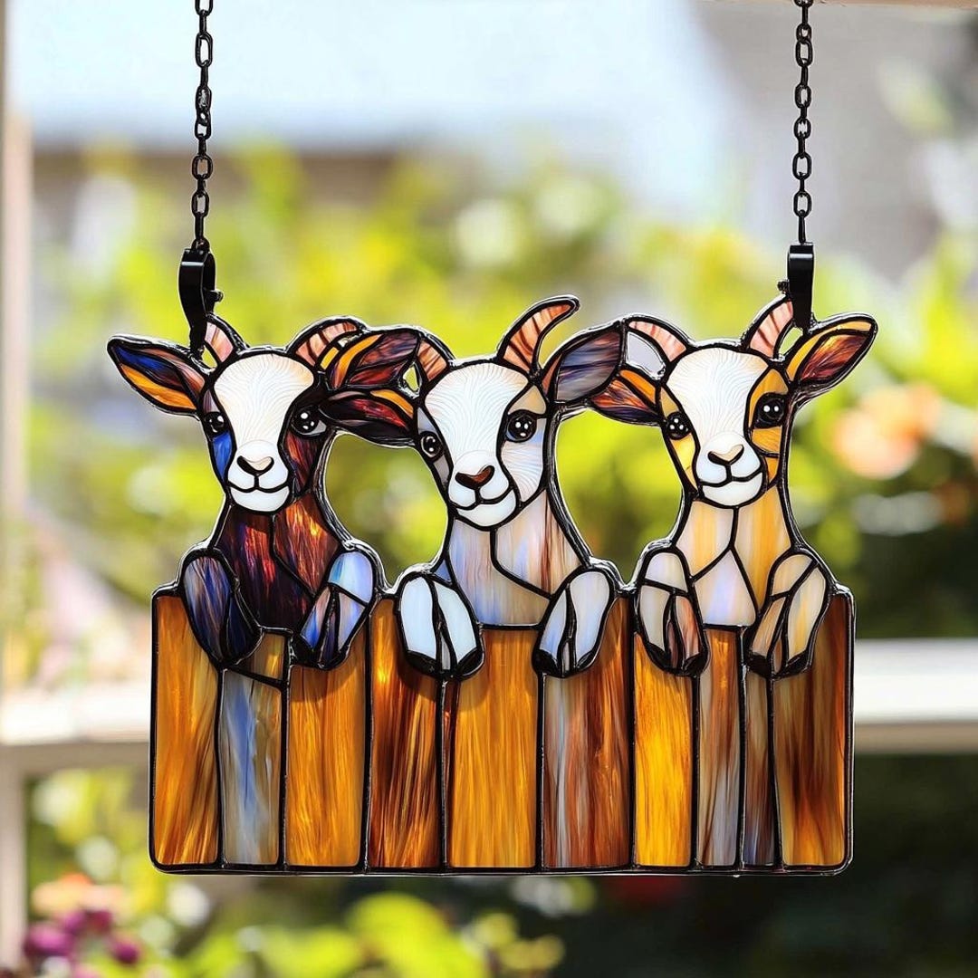 Cute 3 Curious Goats ACRYLIC Window Hanging, Farmhouse Hanging, Gift ...