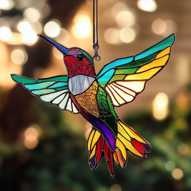 Hummingbird Suncatcher: Acrylic Stained Glass Style Window Hanging - Etsy