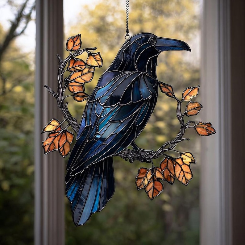 Raven Suncatcher: Faux Stained Glass Gothic Window Hanging - Etsy