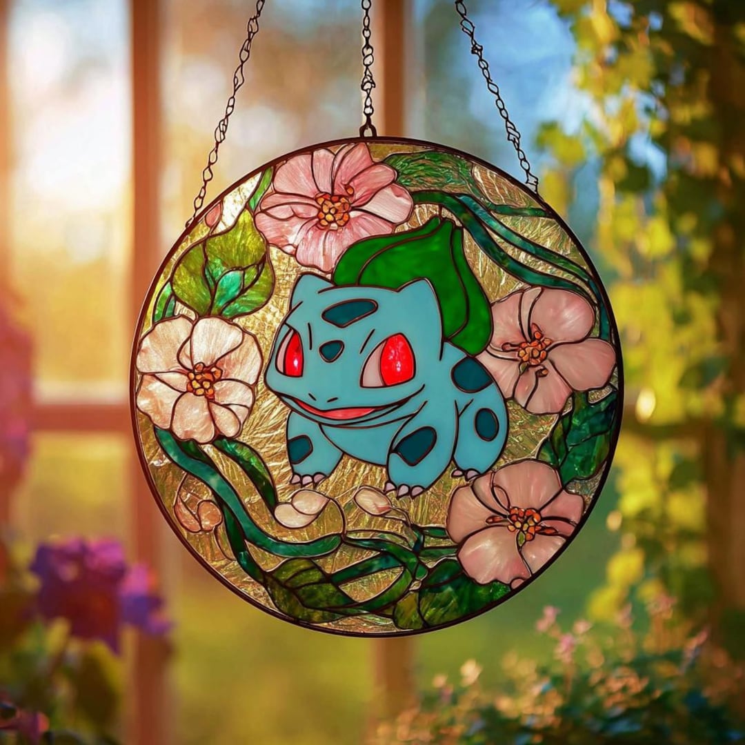 Bulbasaur Stained Glass Suncatcher: Anime Window Hanging, Kids Room ...