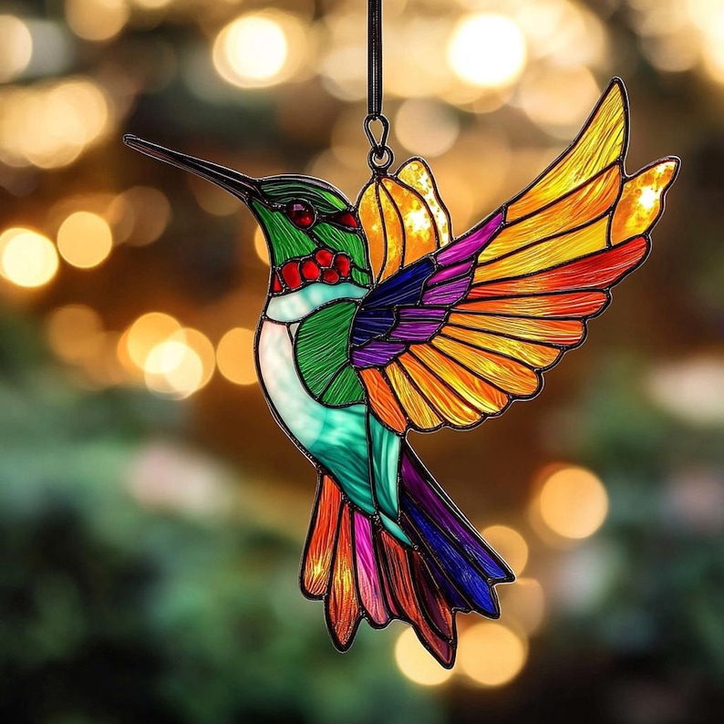 Hummingbird Suncatcher: Acrylic Stained Glass Style Window Hanging - Etsy