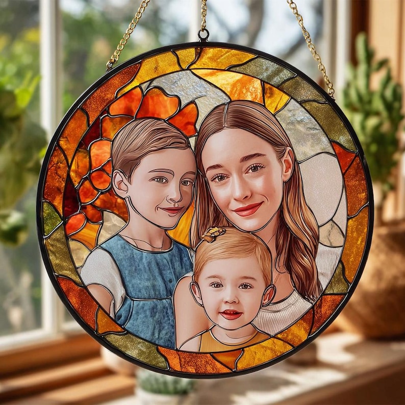 Custom Family Portrait Suncatcher: Personalized Stained Glass Window ...