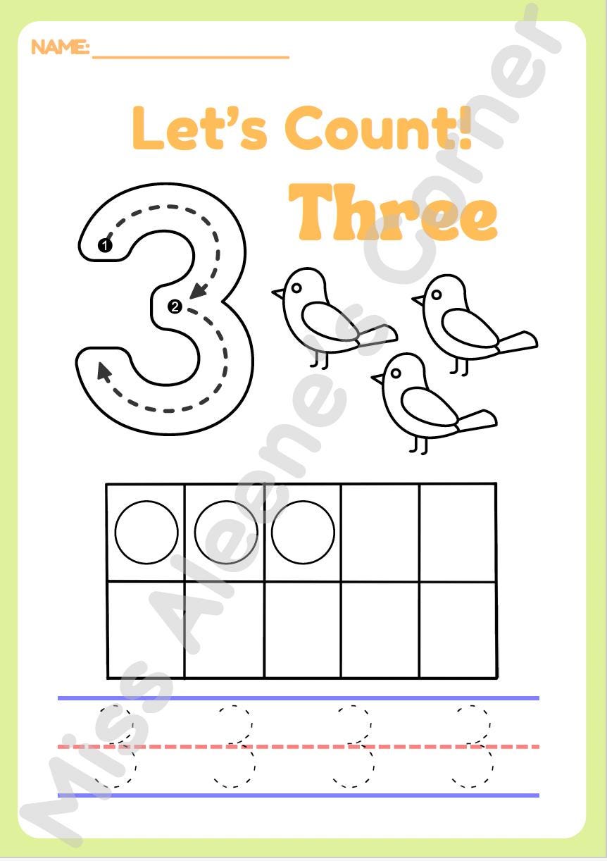 Tracing 1-10 Numbers With Ten Frame, Preschool Worksheet Printable ...
