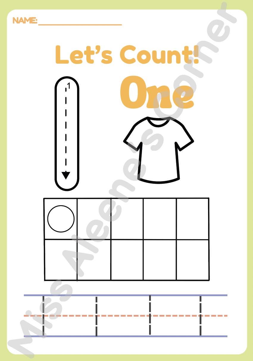 Tracing 1-10 Numbers With Ten Frame, Preschool Worksheet Printable ...
