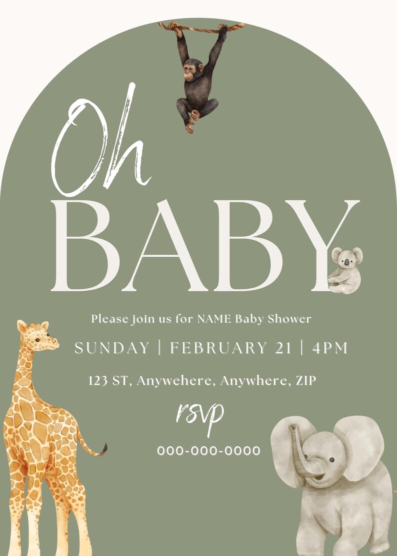 Editable Animal Theme Baby Shower Invitation Template, Download and ...