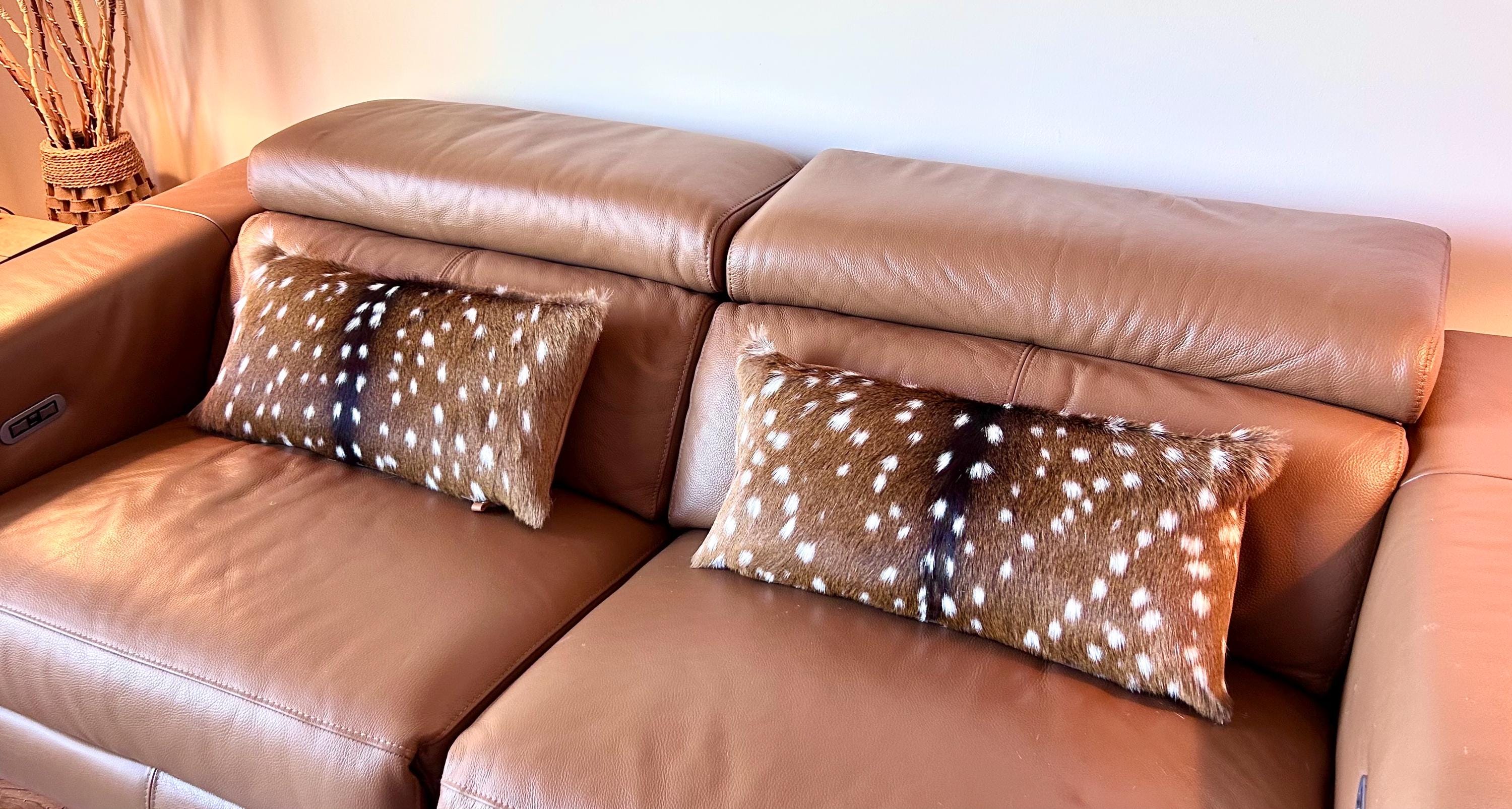 Axis Deer Hide Lumbar Pillow: Brown Cowhide Leather, Man Cave Decor - Etsy