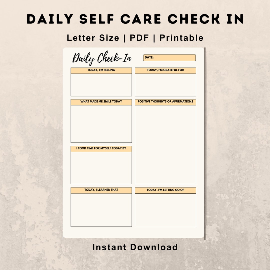 Daily Self Care Check In, Printable Self Care Activity, Self Care ...