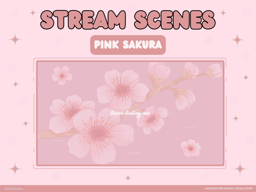ANIMATED Sweet Simple Cute Pink Sakura Screen Gaming Twitch Overlay Scenes Cherry Blossom ...