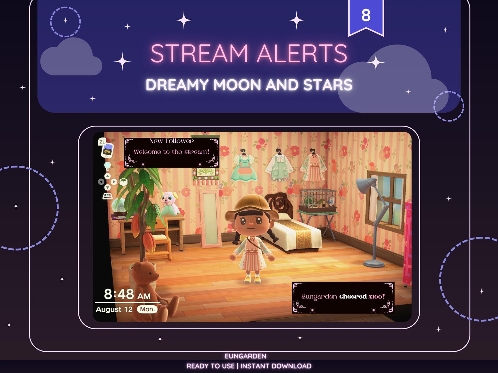 Dark Magical Girl Ribbon Stream Overlay Alerts for Twitch, Youtube ...
