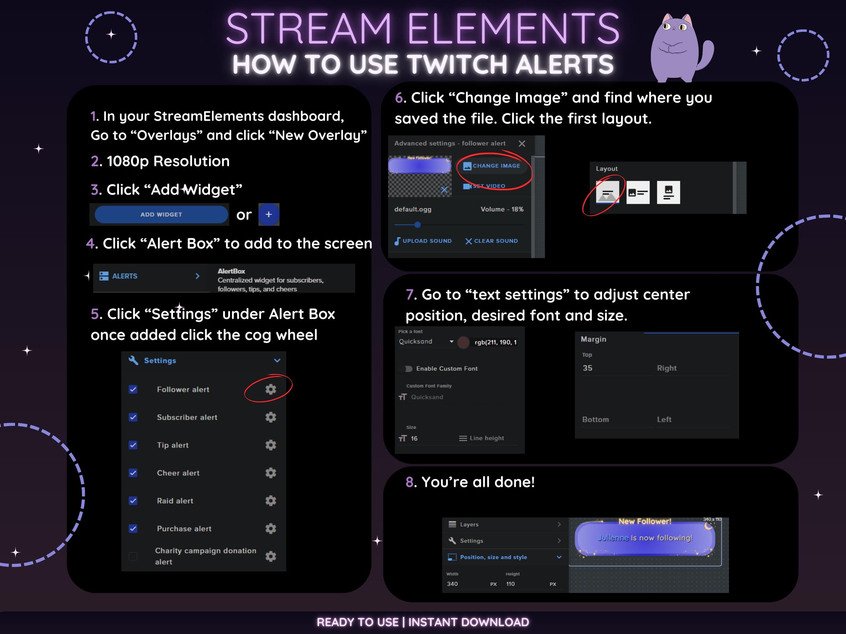 Dark Magical Girl Ribbon Stream Overlay Alerts for Twitch, Youtube ...