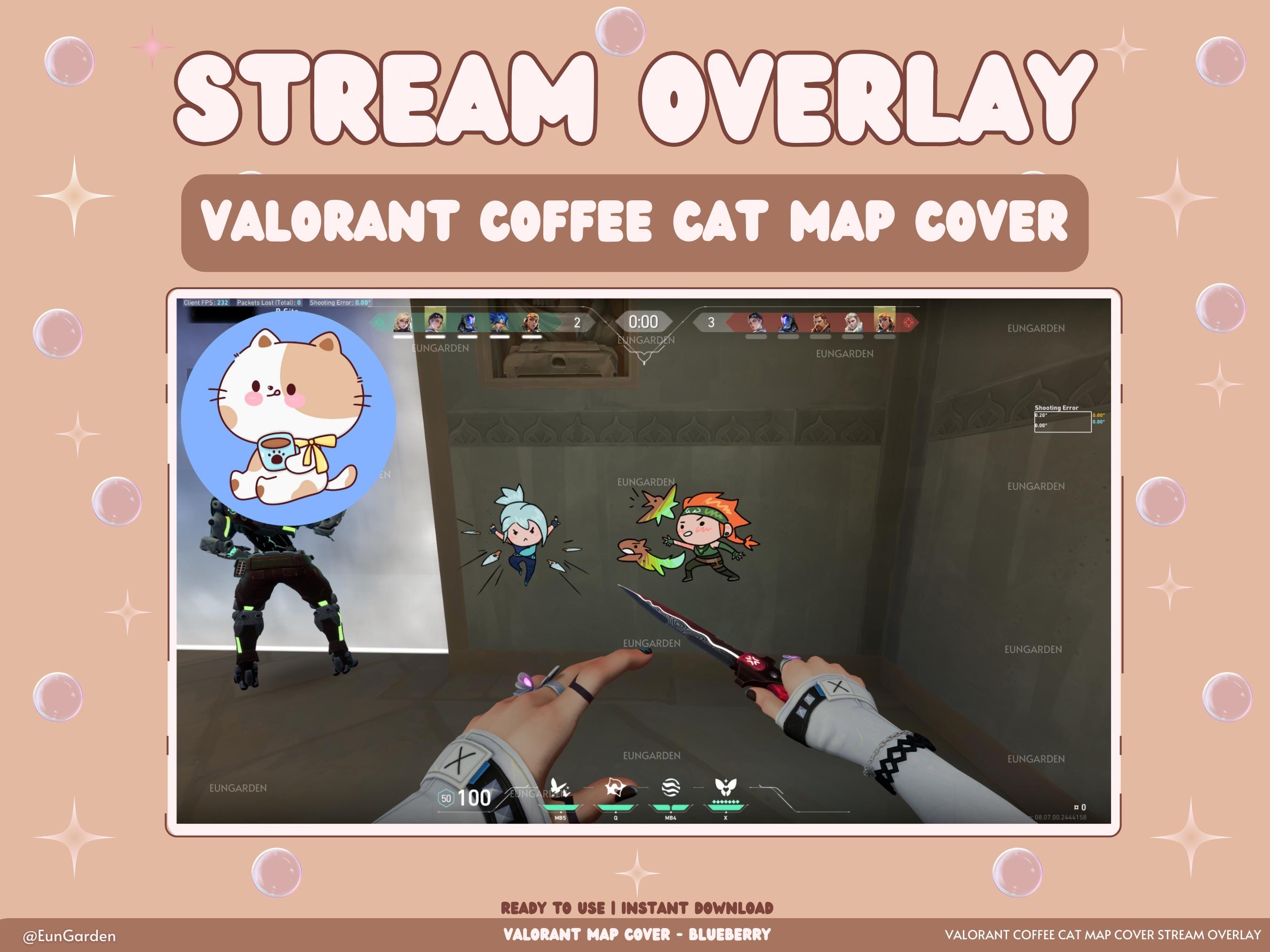 Valorant Cute Coffee Cat In-game HUD Overlay, 4 Colors Map Covers Game ...
