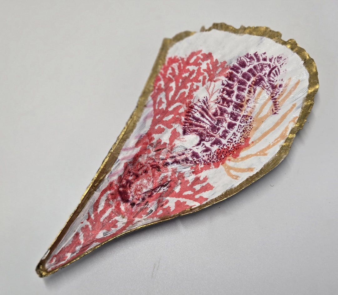 Pink Coral & Seahorse Pen Shell Trinket Dish - Seashell Jewelry Holder ...