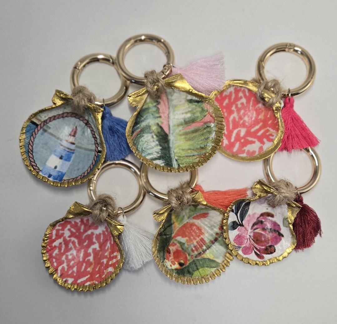 Shell Keychains With Coastal Designs - Etsy