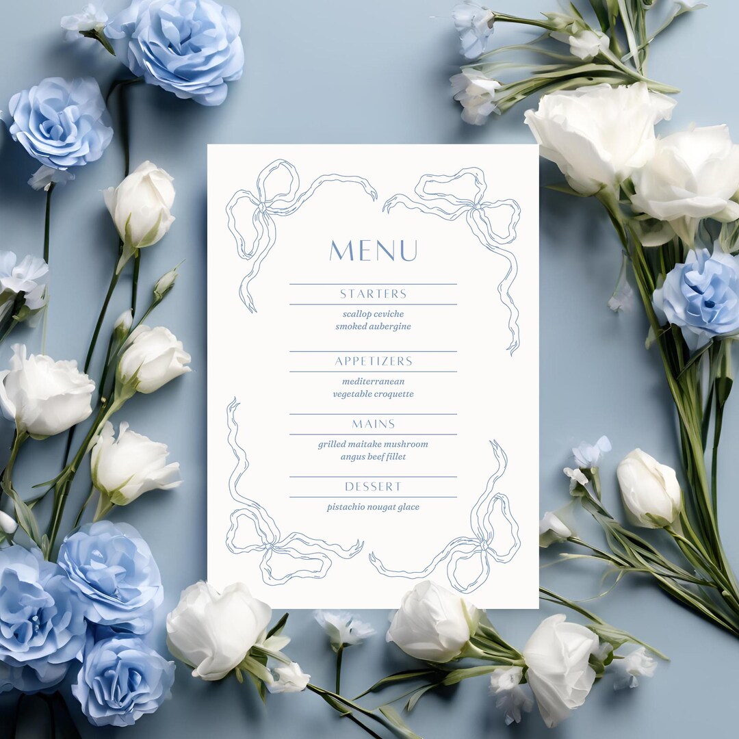 Modern Minimalist Wedding Menu Design Bridal Shower Garden Party ...