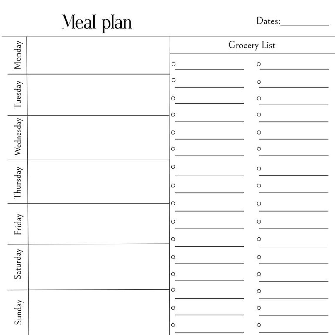 Simple Organized Meal Planner - Etsy