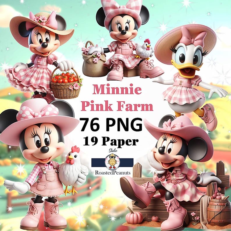 Minnie Mouse Pink Farm PNG Pack, Minnie Mouse Farmer Clipart, Birthday ...