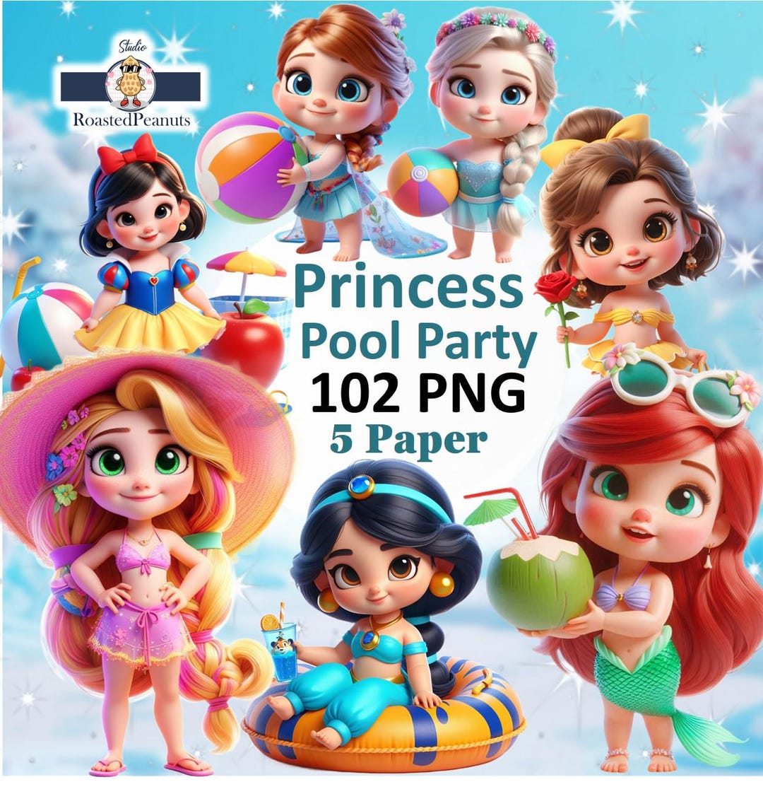 Princess Disney Cute Pool Party Clipart PNG, Princess Disney Pool Party ...