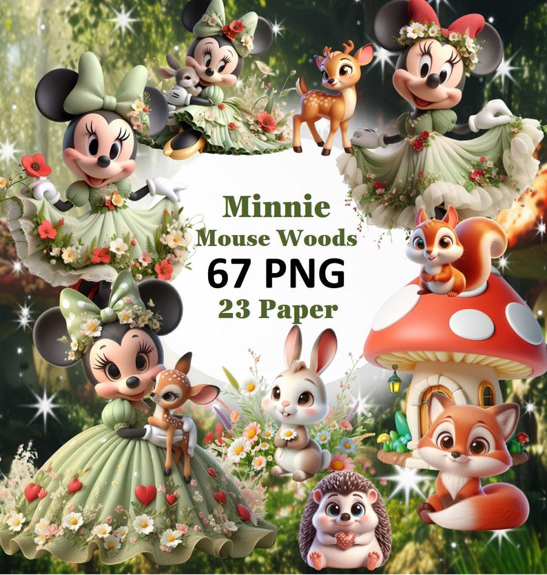 Garden Minnie PNG Bundle, Cute 3D Pink Minnie Clipart, Mouse Gardening ...