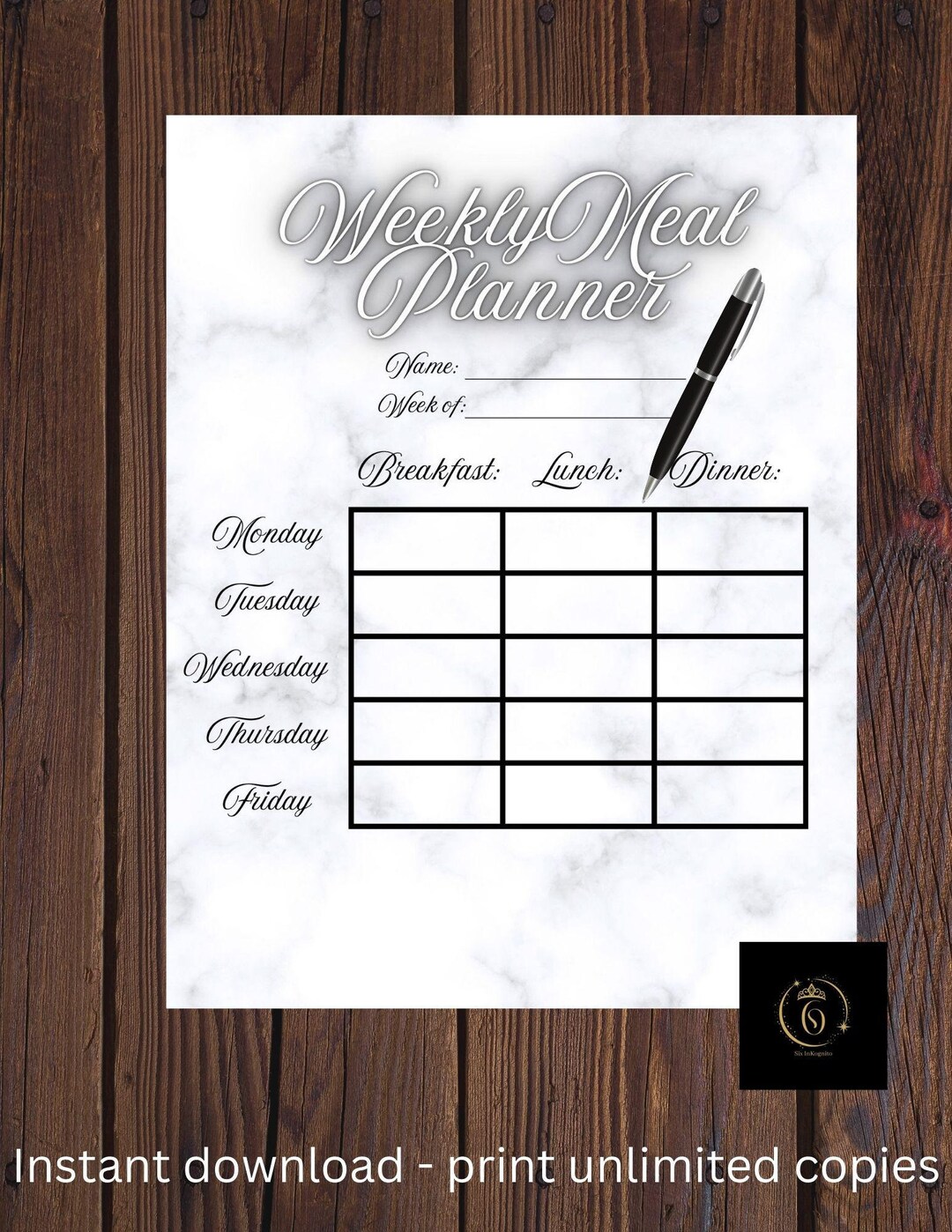 Printable Mon-fri Weekly Meal Planner. Meal Organizer for Families and ...