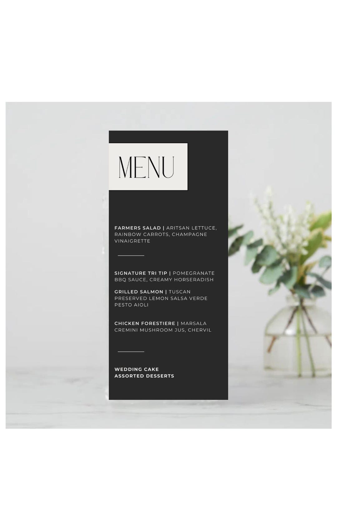 Printable Menu Template Modern Wedding Menu Card Table Menu Card Tall ...