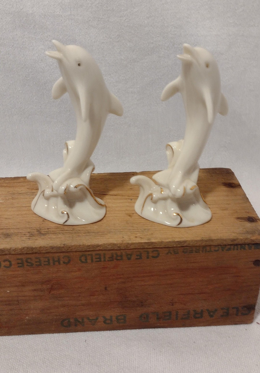 Lenox Dolphin Figurines * a Pair of Porcelain Dolphin Figurines * Cream ...