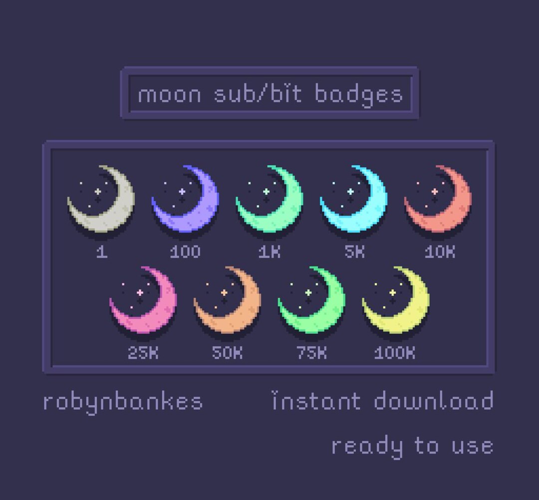 Crescent Moon Set Pixel Art Sub Badges Twitch Bits Discord Roles Badges ...