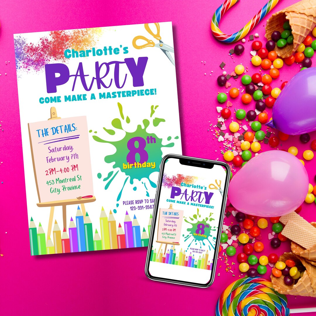 Art Party Birthday Invitation, Craft Birthday Invite, Digital Template ...