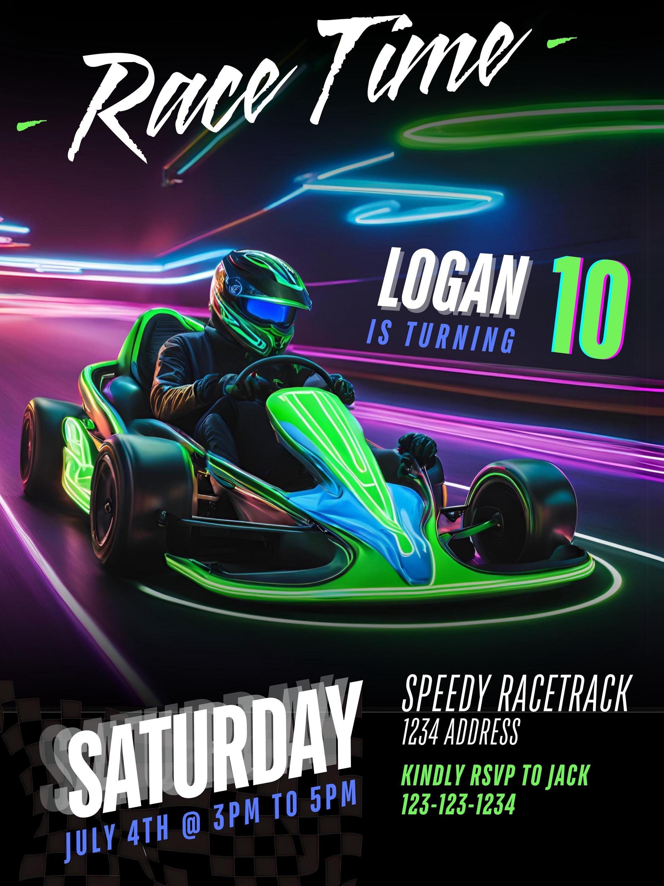 Go Kart Birthday Invitation Template, Racing Birthday Evite, Boys ...