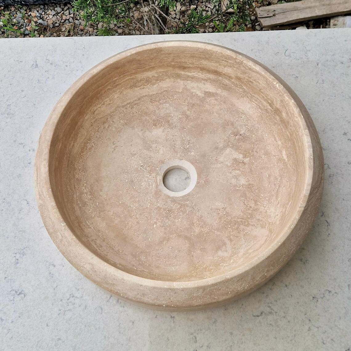 Japandi Bathroom Vessel Sink, Travertine Vanity Sink, Modern Powder ...