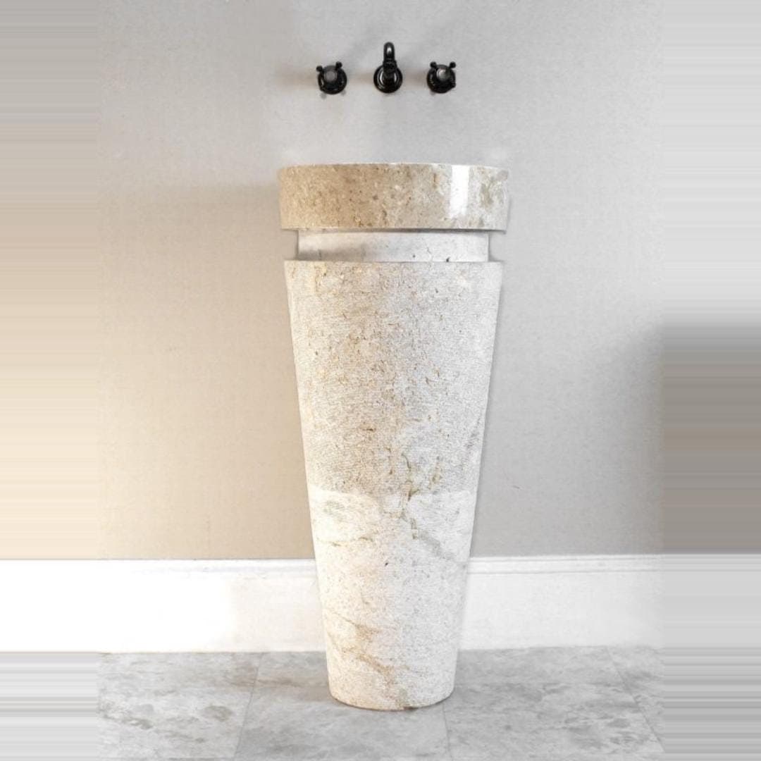 Marble Bathroom Sink, Natural Stone Pedestal Sink, Beige Marble Vanity ...