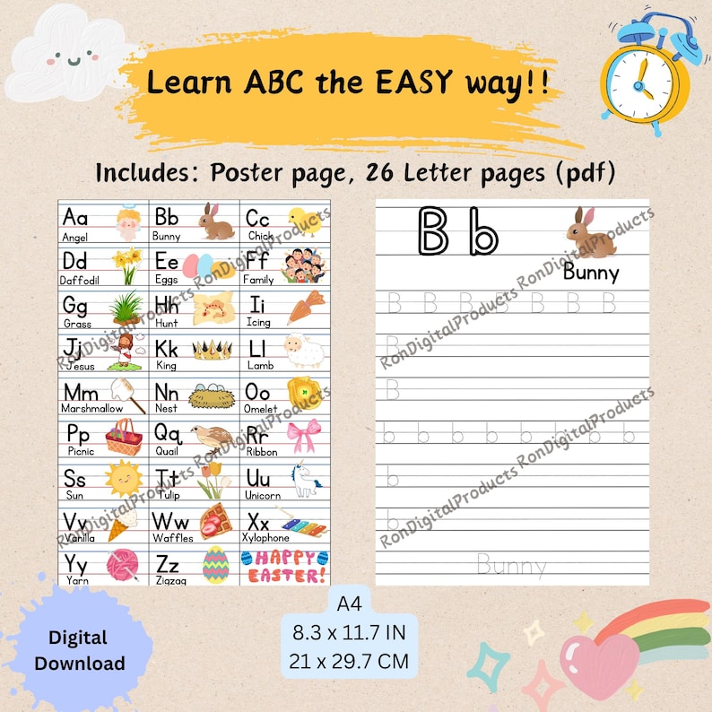 Easter ABC Chart Printable | Printable Kindergarten Wall Art | Learning ...
