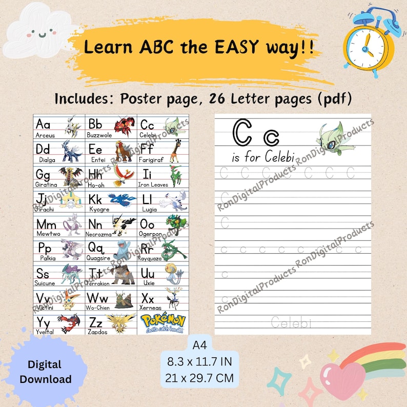 Pokemon Legendary ABC Chart Printable | Printable Kindergarten Wall Art ...