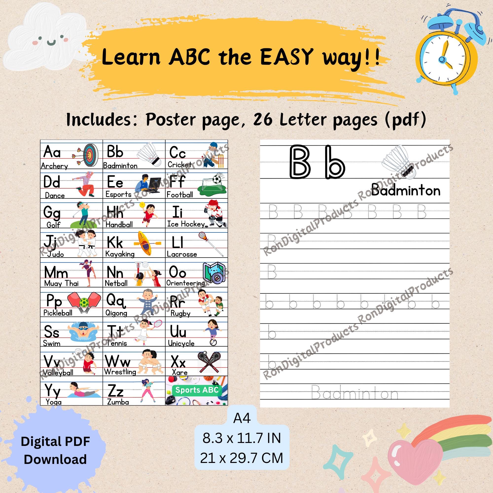 Sports ABC Chart Printable | Printable Kindergarten Wall Art Alphabet ...