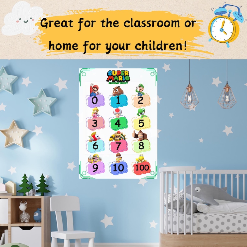 Mario Number Chart Printable | Printable Kindergarten Wall Art Numbers ...