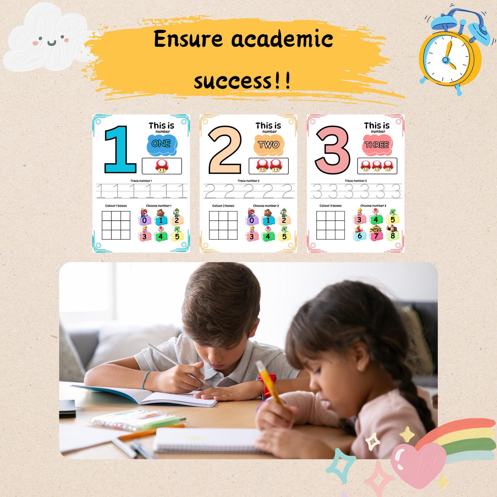 Mario Number Chart Printable | Printable Kindergarten Wall Art Numbers ...