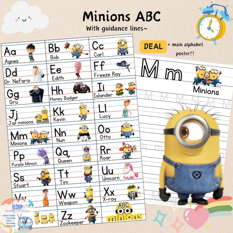 Minions ABC Chart Printable | Printable Kindergarten Wall Art Alphabet ...