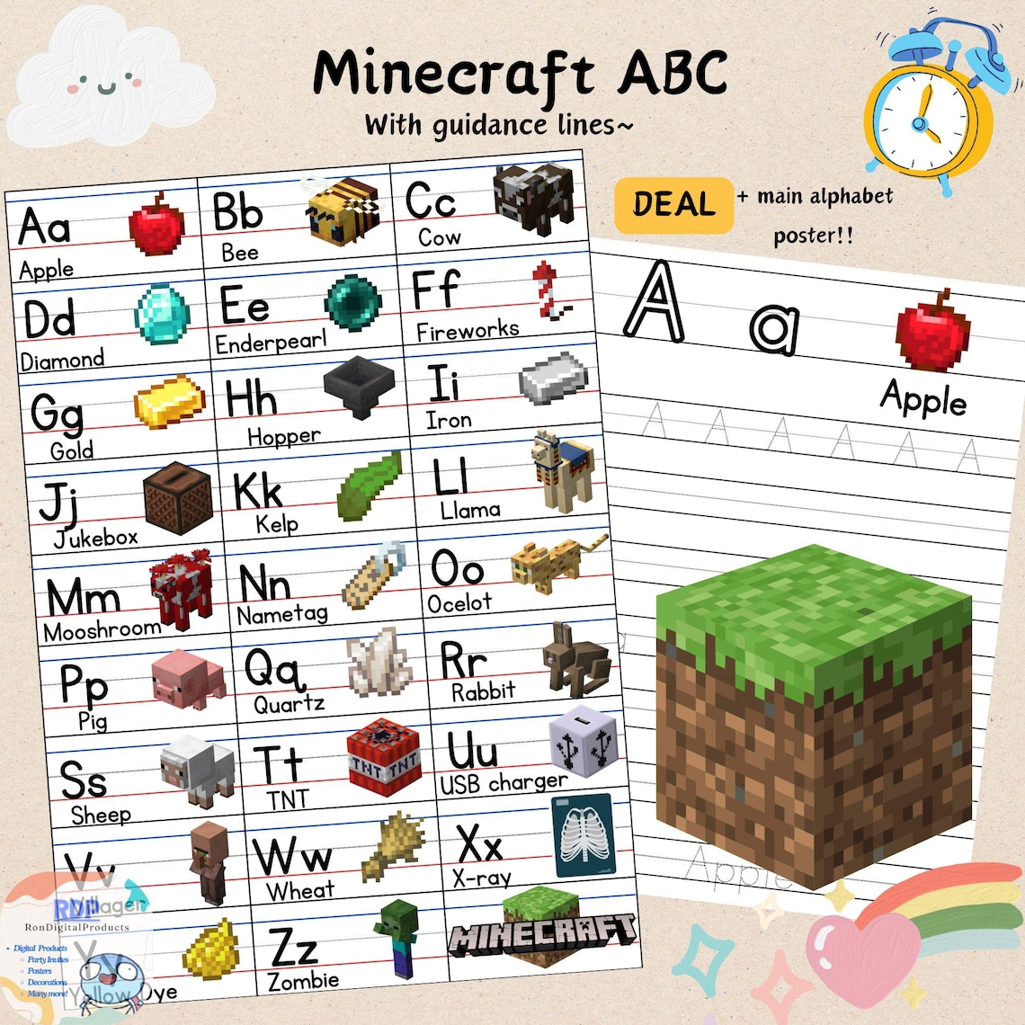 Minecraft ABC Chart Printable | Printable Kindergarten Wall Art ...