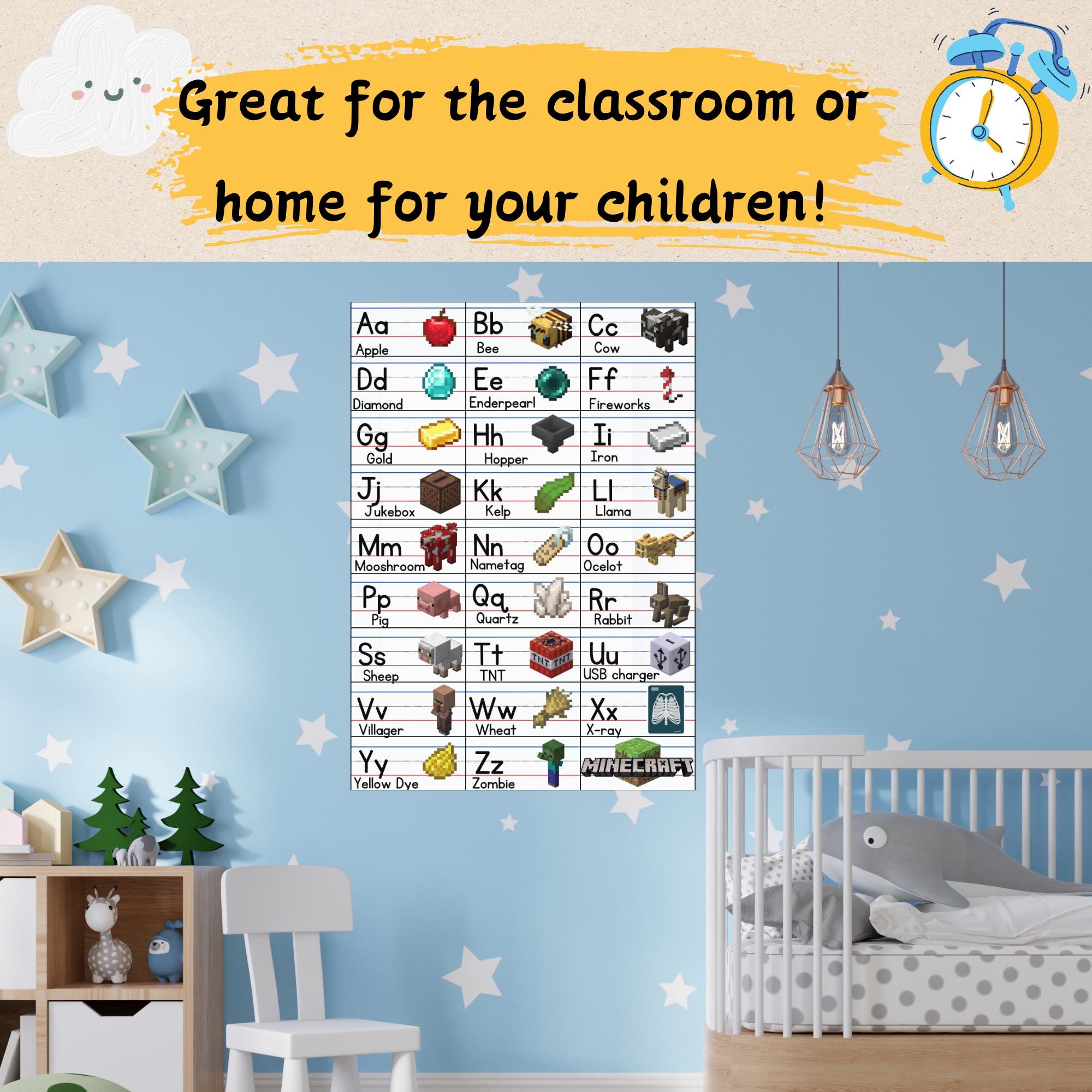 Minecraft ABC Chart Printable Printable Kindergarten Wall Art Alphabet ...