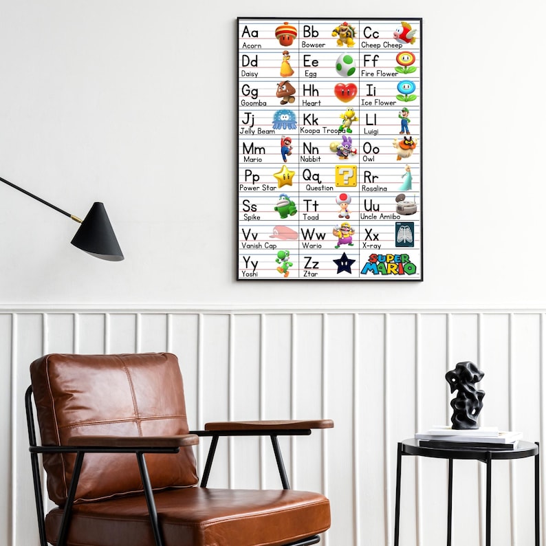 Mario ABC Chart Printable | Printable Kindergarten Wall Art Alphabet ...