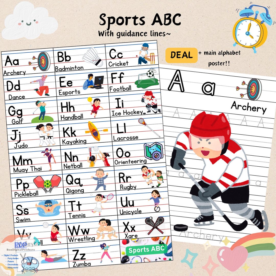 Sports ABC Chart Printable | Printable Kindergarten Wall Art Alphabet ...