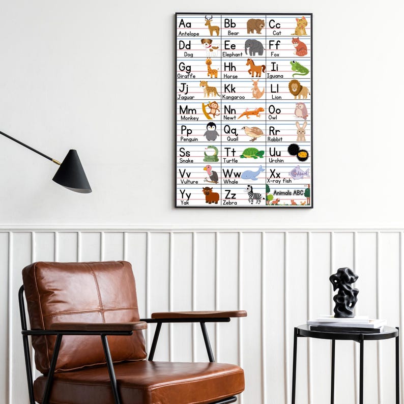 Animals ABC Chart Printable | Printable Kindergarten Wall Art Alphabet ...