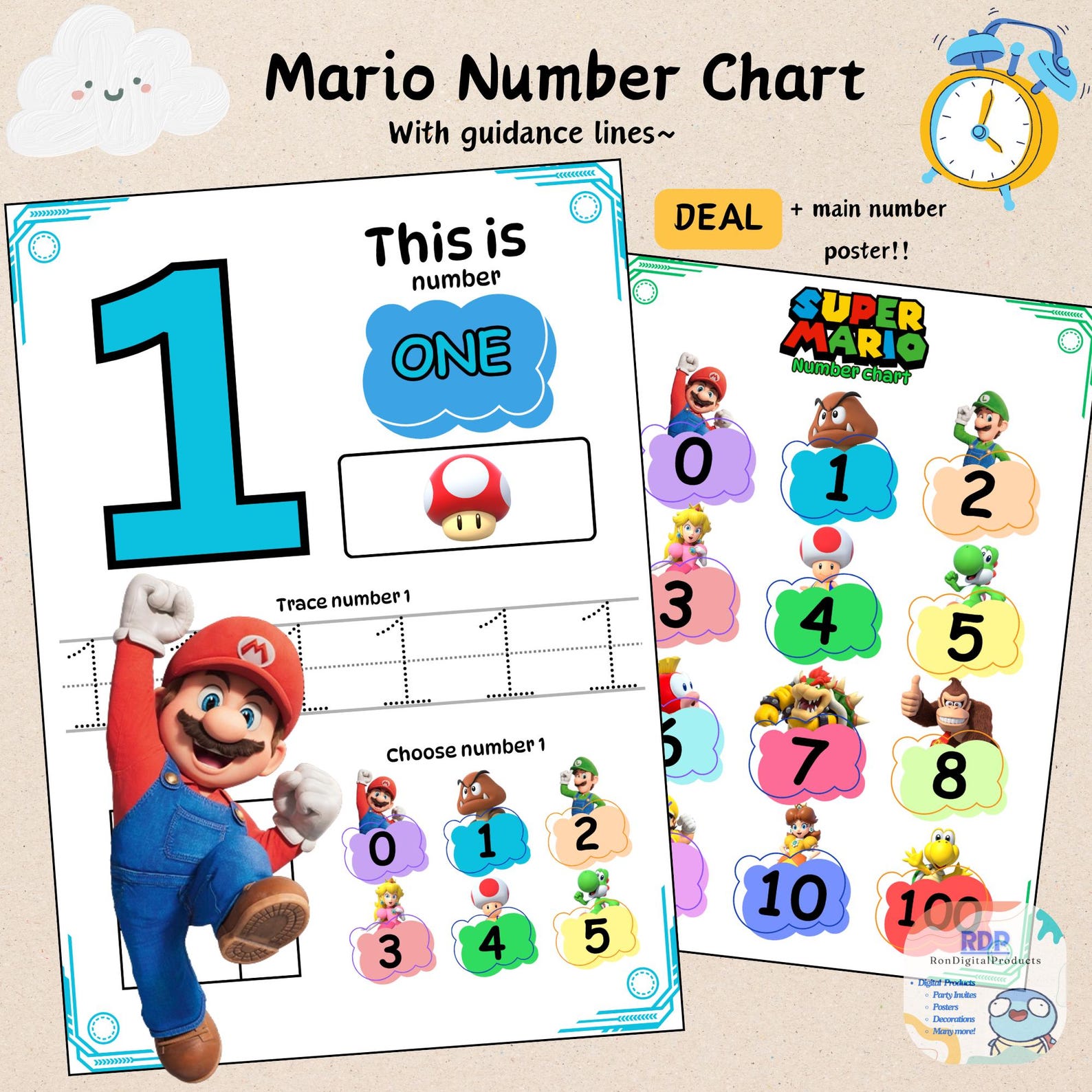 Mario Number Chart Printable | Printable Kindergarten Wall Art Numbers ...