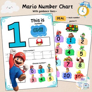 Mario Number Chart Printable | Printable Kindergarten Wall Art Numbers ...