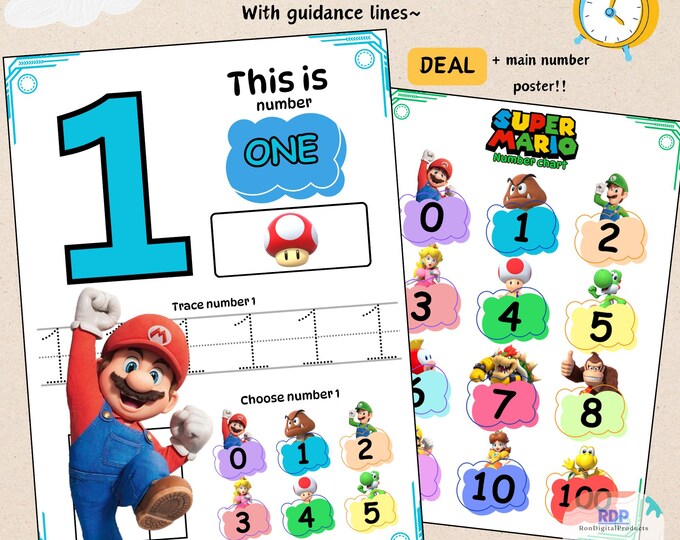 Mario Number Chart Printable | Printable Kindergarten Wall Art Numbers ...