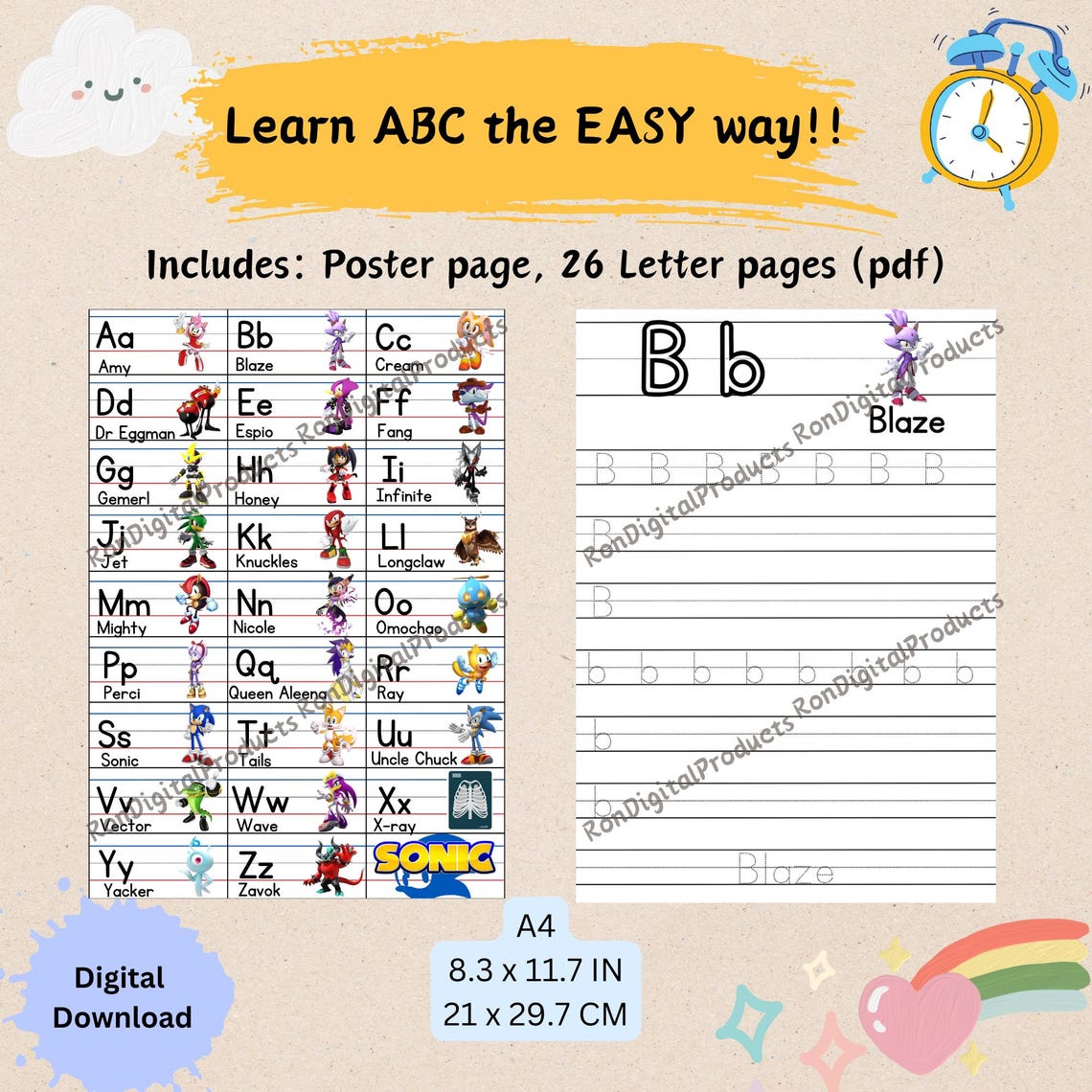 Sonic ABC Chart Printable | Printable Kindergarten Wall Art Alphabet ...