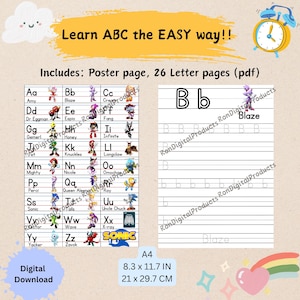 Sonic ABC Chart Printable | Printable Kindergarten Wall Art Alphabet ...