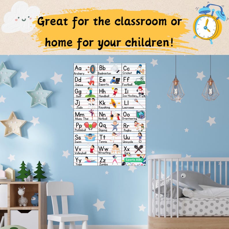 Sports ABC Chart Printable | Printable Kindergarten Wall Art Alphabet ...
