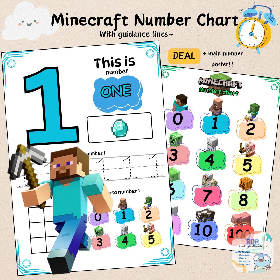 Minecraft Number Chart Printable | Printable Kindergarten Wall Art ...